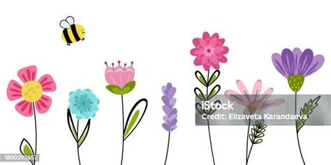 꽃을 놓고wirh 미소 꿀벌 귀여운 봄 정원과 소녀들을 위한 자연 요소 인사말 카드 부활절 어머니의 날을 위해 흰색에 고립 0