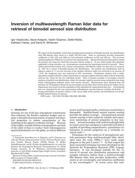 pdf inversion of multiwavelength raman lidar data for retrieval of