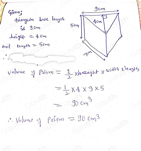 solved calculate the volume of the triangular prism shown below give