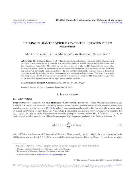 Pdf Hellinger Kantorovich Barycenter Between Dirac Measures