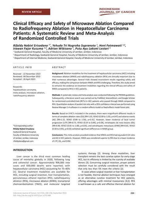 Pdf Clinical Efficacy And Safety Of Microwave Ablation Compared To Radiofrequency Ablation In