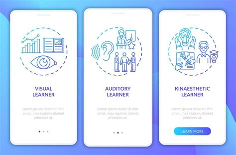 Learning Styles Navy Onboarding Mobile App Page Screen With Concepts Vector Art At Vecteezy