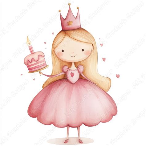 20 Cute Birthday Girl Clip Art Watercolor Princess Girl Printable