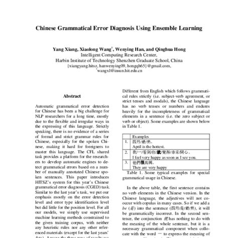 Chinese Grammatical Error Diagnosis Using Ensemble Learning Acl Anthology