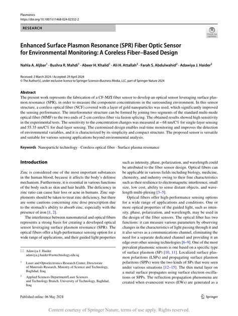 enhanced surface plasmon resonance spr fiber optic sensor for
