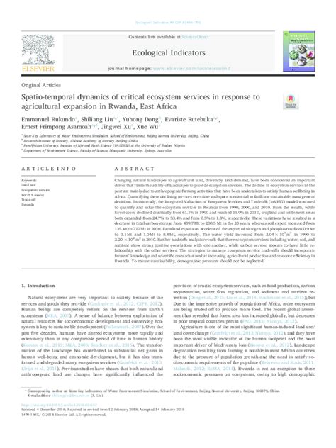 Pdf Spatio Temporal Dynamics Of Critical Ecosystem Services In Response To Agricultural