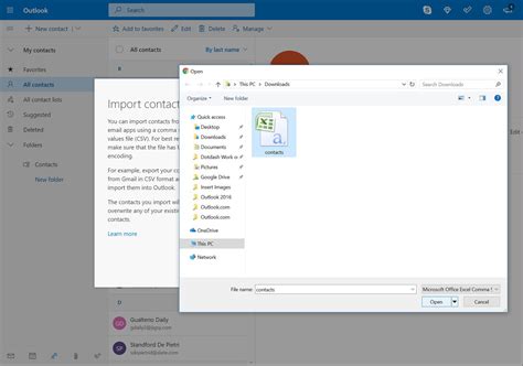 import contacts from excel or a csv file into outlook