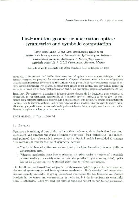 Pdf Lie Hamilton Geometric Aberration Optics Symmetries And Symbolic Computation