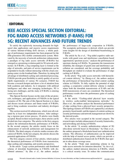 Pdf Ieee Access Special Section Editorial Fog Radio Access Networks