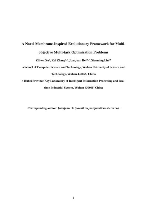 Pdf A Novel Membrane Inspired Evolutionary Framework For Multi