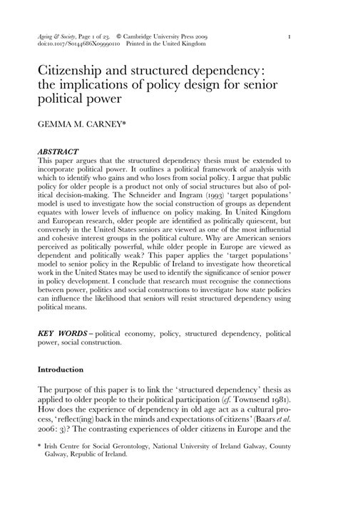 Pdf Citizenship And Structured Dependency The Implications Of Policy