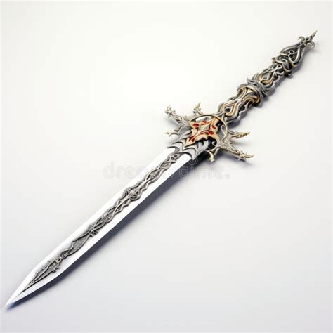 Majestic Ornate Dagger With Elegant Design On White Background Stock