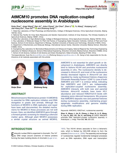 Pdf Atmcm10 Promotes Dna Replication‐coupled Nucleosome Assembly In Arabidopsis
