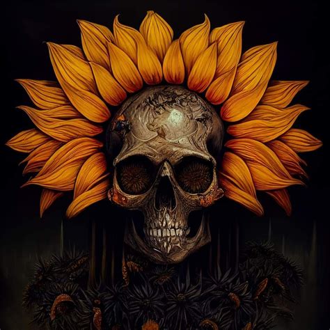 Sunflower Skull Sugar Skull Artwork Skull Wall Art Skull Artwork
