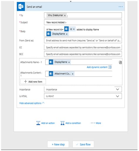 using microsoft flow sending email with attachment when specific