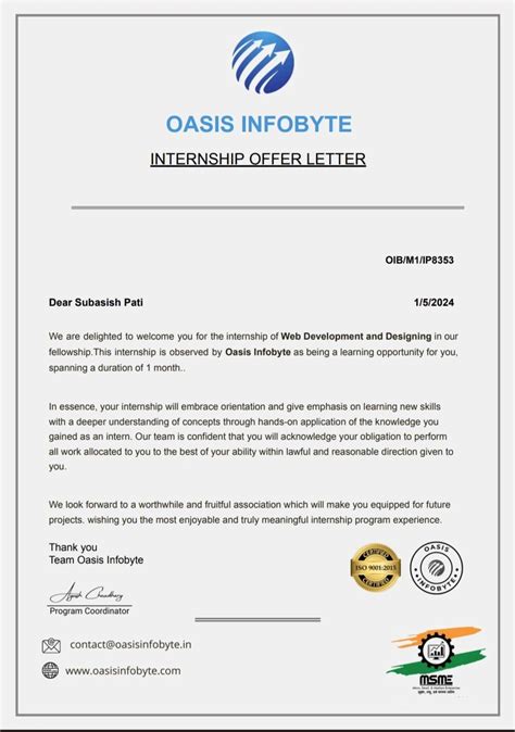 Subasish Pati On Linkedin Oasisinfobyte Webdevelopment Design Internship