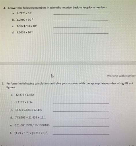 Solved Convert The Following Numbers In Scientific Chegg Com