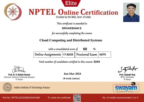 Completed My Nptel Course On Cloud Computing And Distributed System