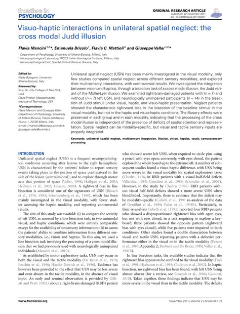 Pdf Visuo Haptic Interactions In Unilateral Spatial Neglect The