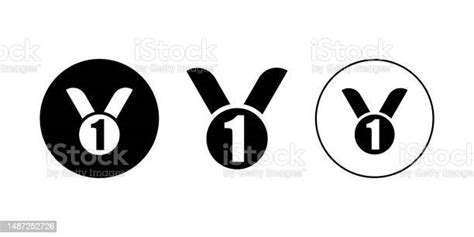 승리를 축하하기 위한 스포츠 메달이 있는 아이콘입니다 챔피언 보상 1위 금메달의 벡터 그림입니다 1위에 대한 스톡 벡터 아트 및 기타 이미지 Istock