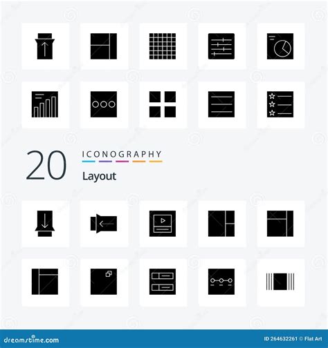 20 Layout Solid Glyph Icon Pack Like Thumbnails Wizard Full Screen Steps Profiles Stock Vector