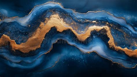Abstract Wave Patterns in Blue and Gold with Shimmering Textures Stock Image - Image of nature ...