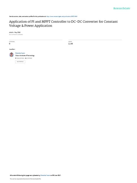 Application Of Pi And Mppt Controller To Dc Dc Con Pdf
