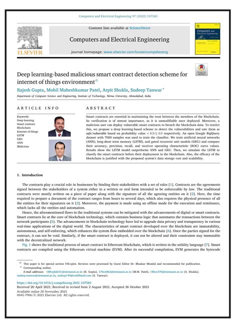 Deep Learning Based Malicious Smart Contract Detection Scheme For Internet Of Things Environment