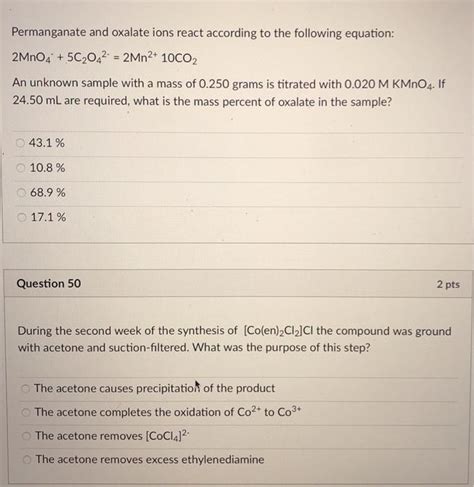 solved permanganate and oxalate ions react according to the
