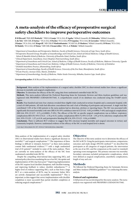 Pdf A Meta Analysis Of The Efficacy Of Preoperative Surgical Safety