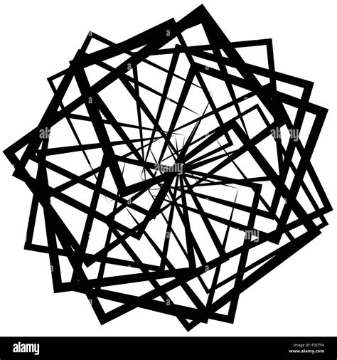 Abstract Spirograph Like Shape With Rotating Squares Monochrome Twirling Design Element Stock