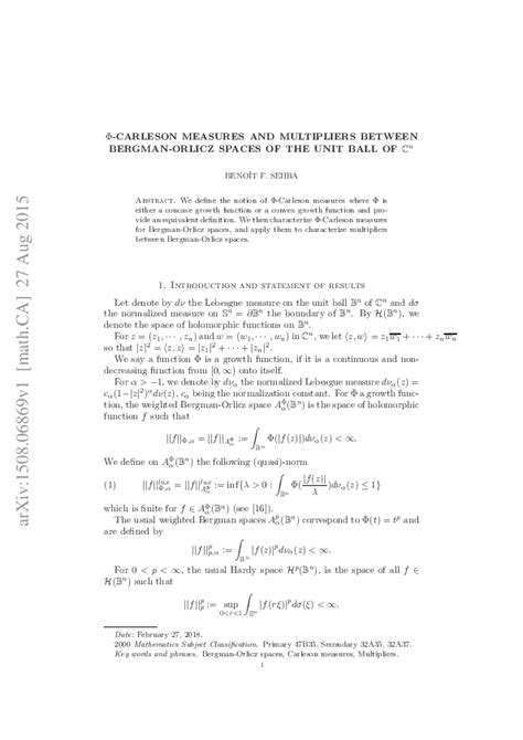 Pdf Phi Carleson Measures And Multipliers Between Bergman Orlicz Spaces Of The Unit Ball Of