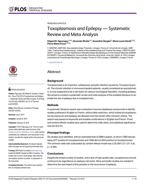 Pdf Toxoplasmosis And Epilepsy — Systematic Review And Meta Analysis