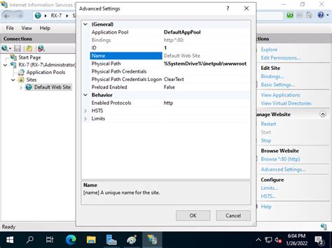 windows server 2022 iis use default web site server world