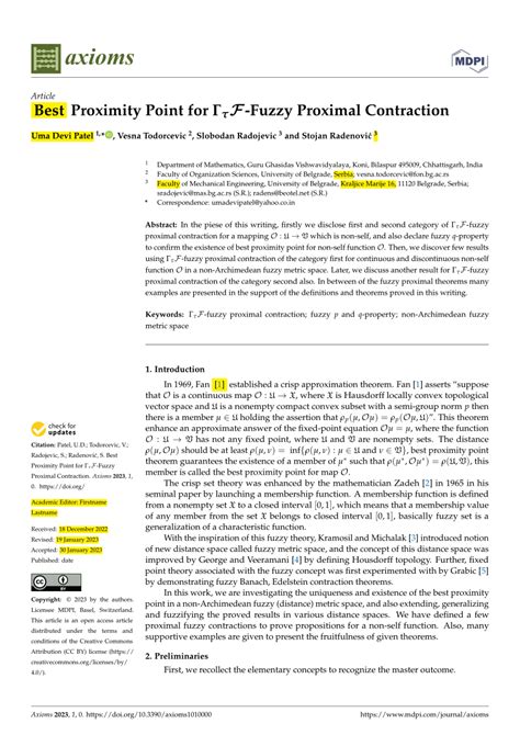 Pdf Best Proximity Point For Γ τ F Fuzzy Proximal Contraction