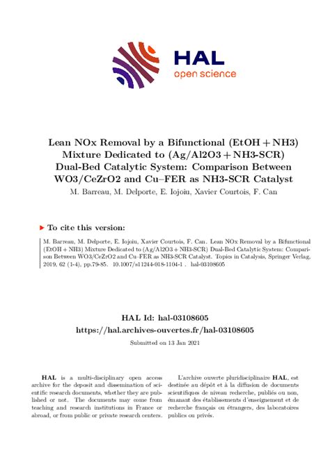 Pdf Lean Nox Removal By A Bifunctional Etoh Nh3 Mixture Dedicated