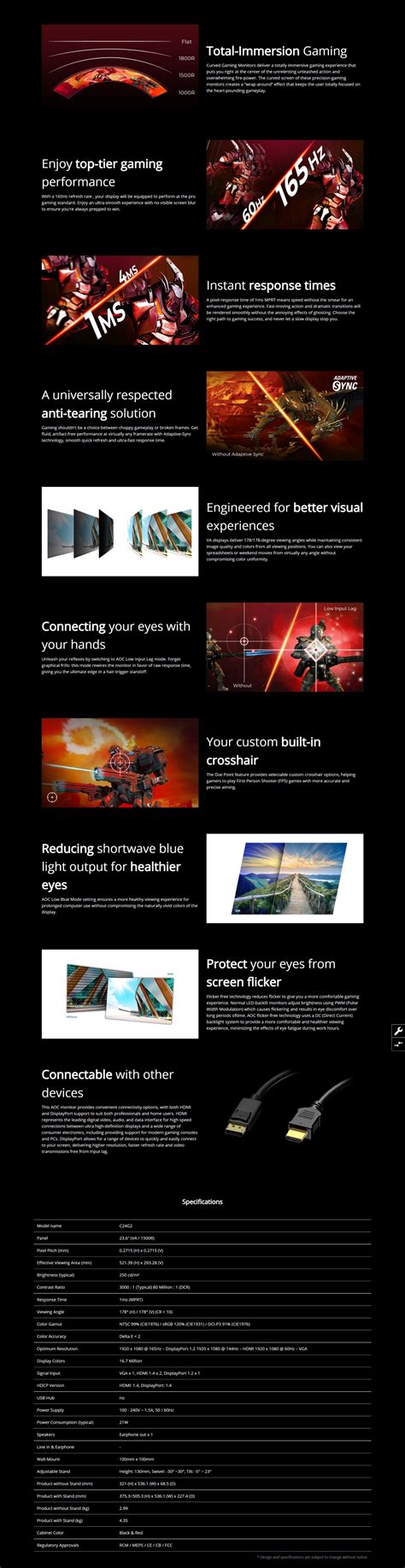 AOC PHI 24G2 23 8 Gaming Monitor 144Hz Refresh Rate Response Time 1ms 3Yrs Onsite CR