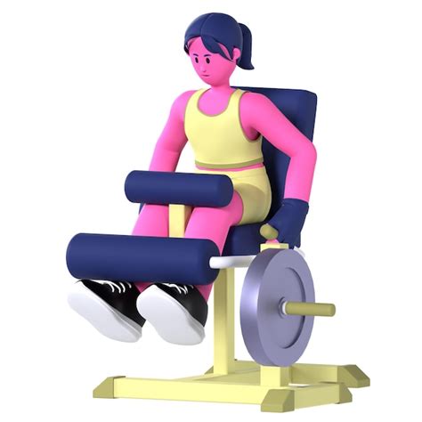 Premium PSD Girl Sport Leg Curl Machine Workout Fitness