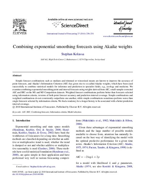 Pdf Combining Exponential Smoothing Forecasts Using Akaike Weights