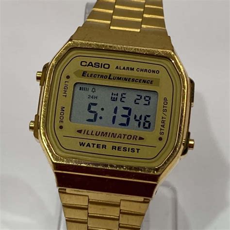 Unisex Mens Casio A168 Gold Toned Stainless Steel Watch Retro Style
