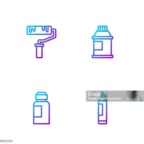 라인 마커 펜 페인트 구 아슈 항아리 염료 롤러 브러시 및 그라데이션 색상 아이콘 벡터 공예에 대한 스톡 벡터 아트 및 기타 이미지 Istock