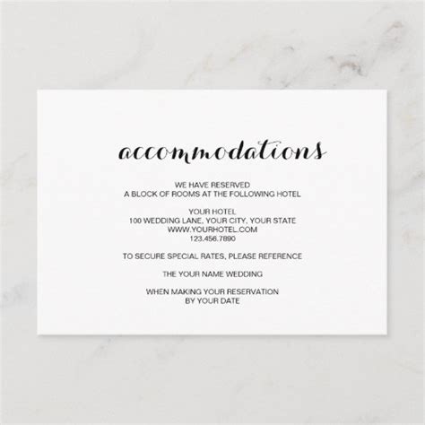 Simple Elegant Modern Wedding Accommodation Card