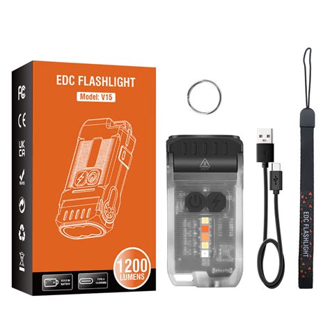 Boruit V15 Small Edc Flashlight 1200 Lumens Rechargeable 10 Modes