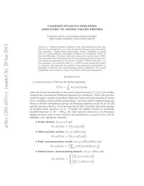 Pdf Calder On Zygmund Operators Associated To Matrix Valued Kernels Guixiang Hong And Luis