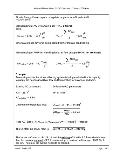 mathcad manual sizing of hvac equipment in tons and cfm pdf