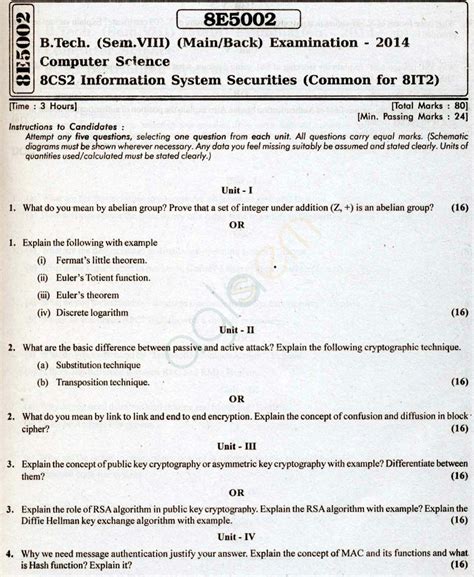 RTU Question Papers Semester CS Information System Securities AglaSem Institutes
