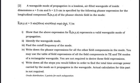 Solved A Waveguide Mode Of Propagation In A Lossless Chegg Com