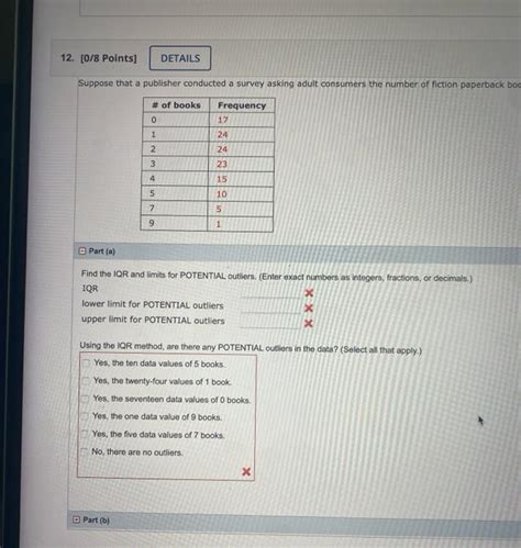 Solved Find The Iqr And Limits For Potential Outiers Enter