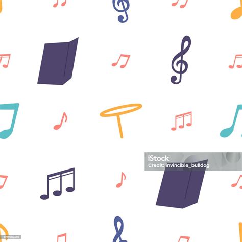 음악 애호가와 애호가를 위한 다양한 음표와 음자리표 기호를 특징으로 하는 음악적 이음매 없는 패턴 Film Festival에 대한 스톡 벡터 아트 및 기타 이미지 Istock