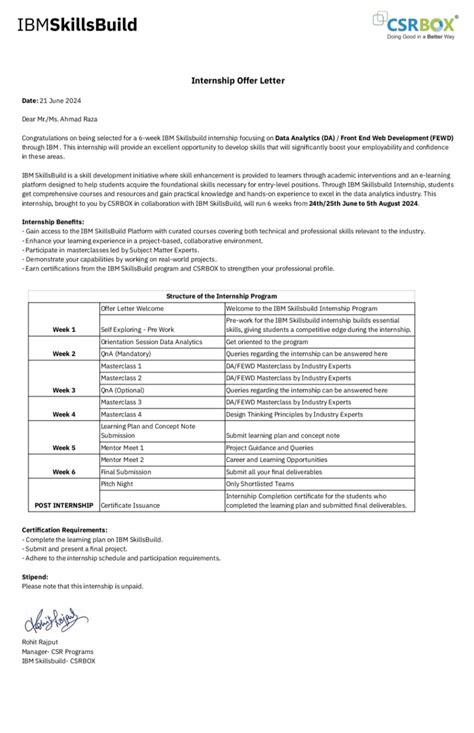 Ahmad Raza On Linkedin Ibm Internship Skillsbuild Webdevelopment Skills Offerletter Coding
